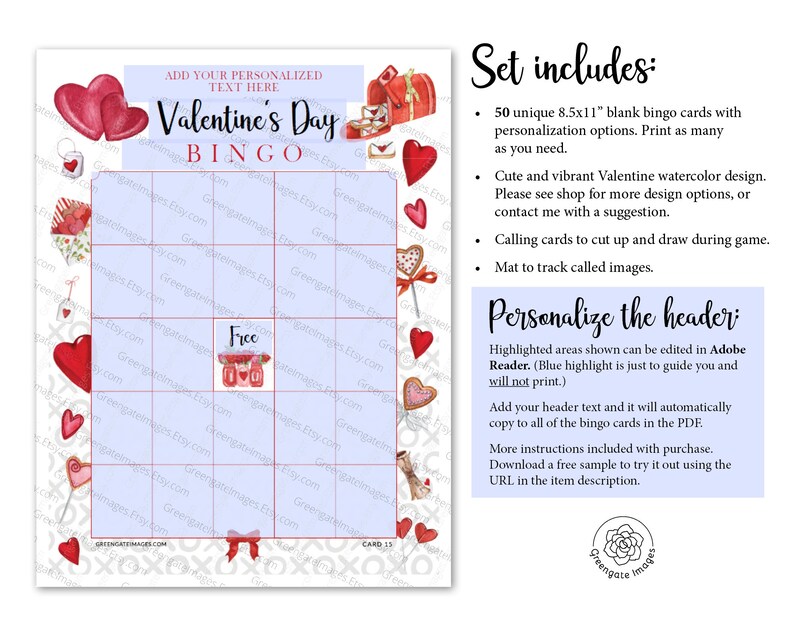 FILLABLE Valentine Heart Bingo Template: 50 Cards Printable Pdf ...