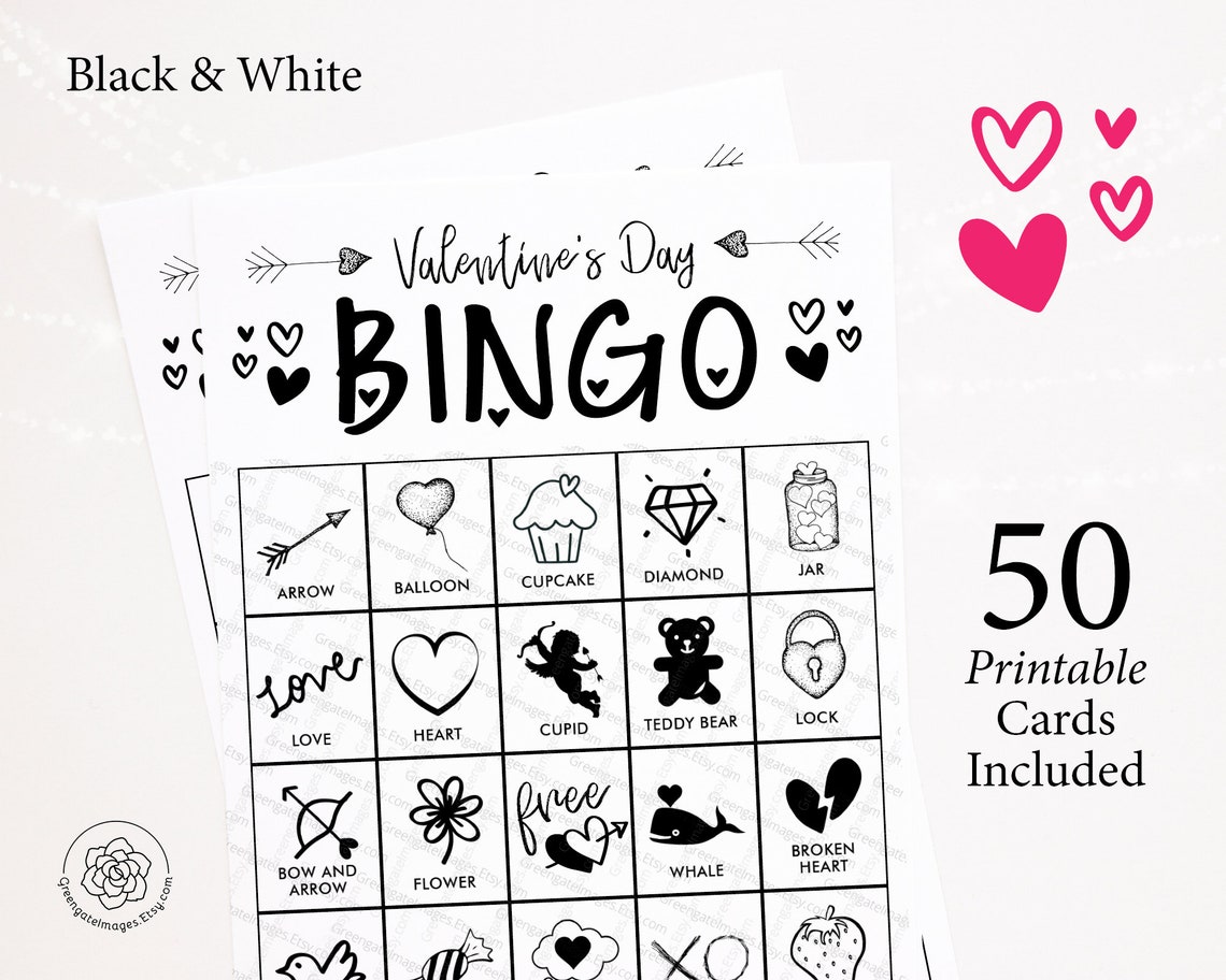 Valentine's Day Bingo Cards: Printable Bingo Cards Black | Etsy