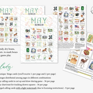 May Bingo - 50 PRINTABLE Unique Cards. Instant Digital Download PDF ...
