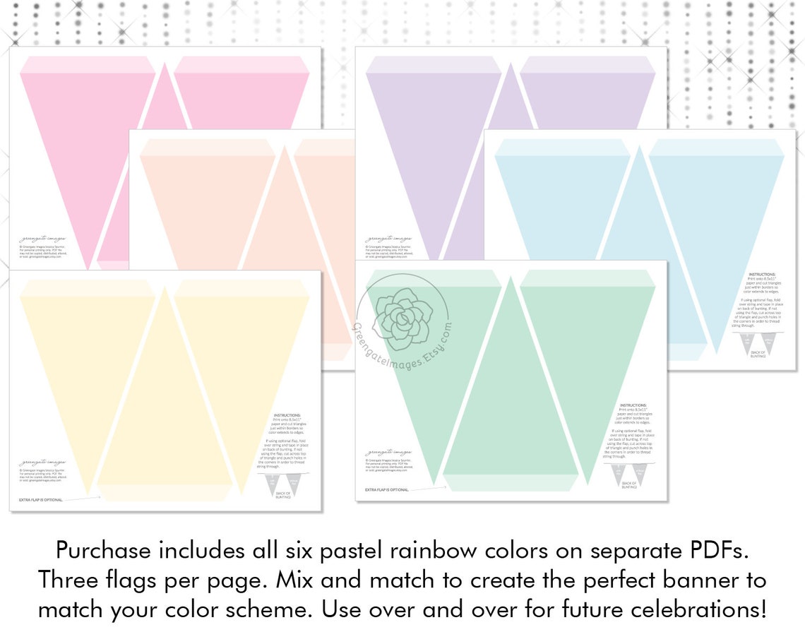 Pastel Rainbow Bunting SIX COLORS INCLUDED Printable Solid - Etsy