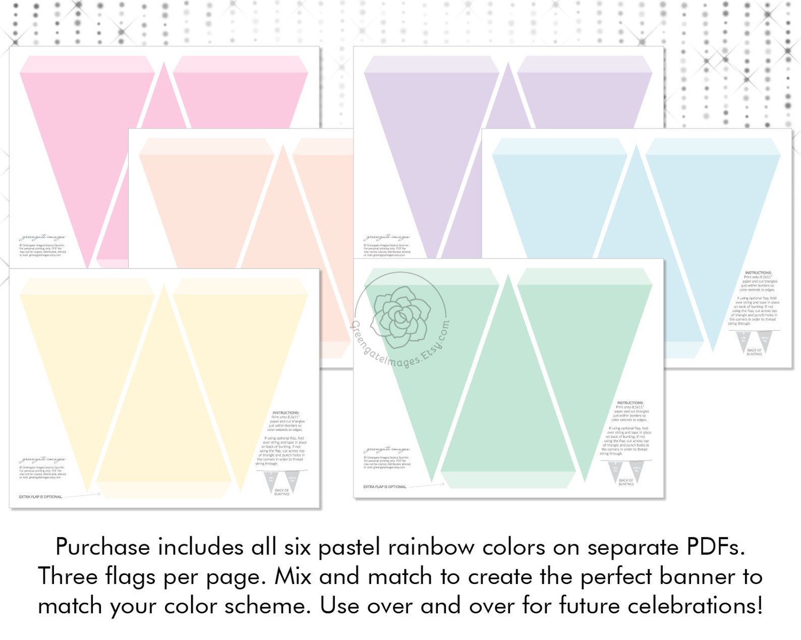 Pastel Rainbow Bunting - SIX COLORS INCLUDED, Printable Solid Banner ...