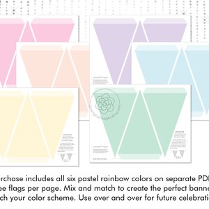 Pastel Rainbow Bunting - SIX COLORS INCLUDED, Printable Solid Banner ...