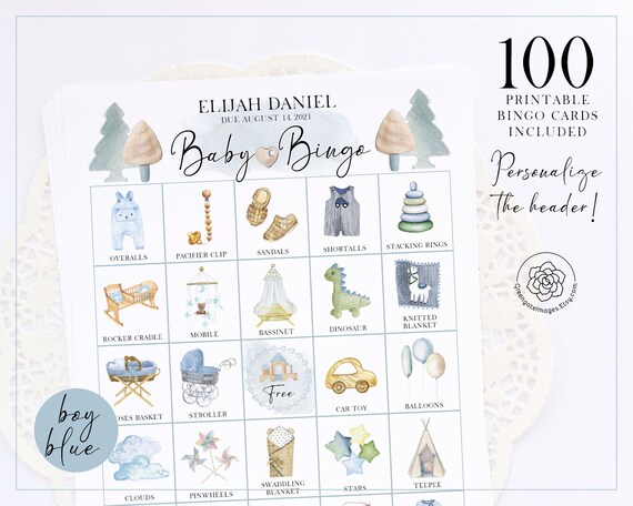 BOY Baby Shower Bingo: 100 Cards PRINTABLE Bingo Pdf - Etsy