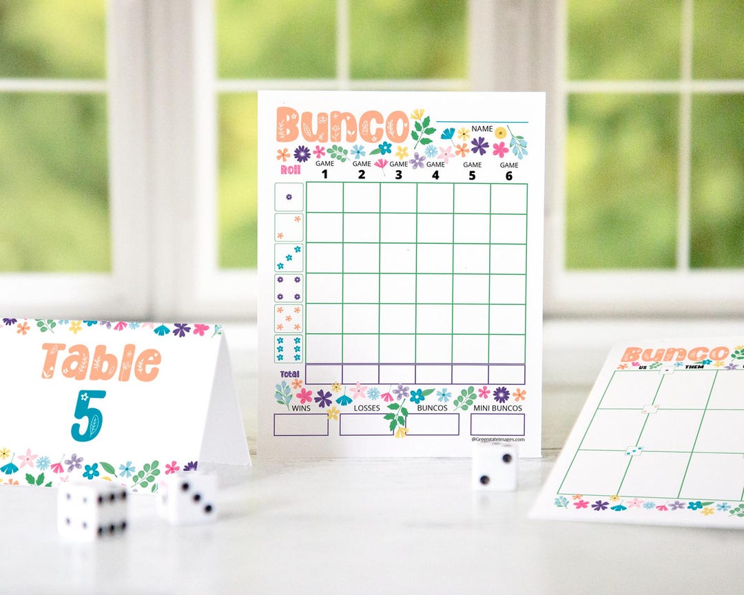 Spring Flowers Bunco Scorecard Set - PRINTABLE Digital Download PDF W ...