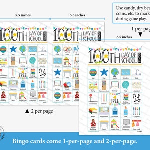 100th Day of School Bingo - 50 PRINTABLE Unique Cards. Instant Digital ...