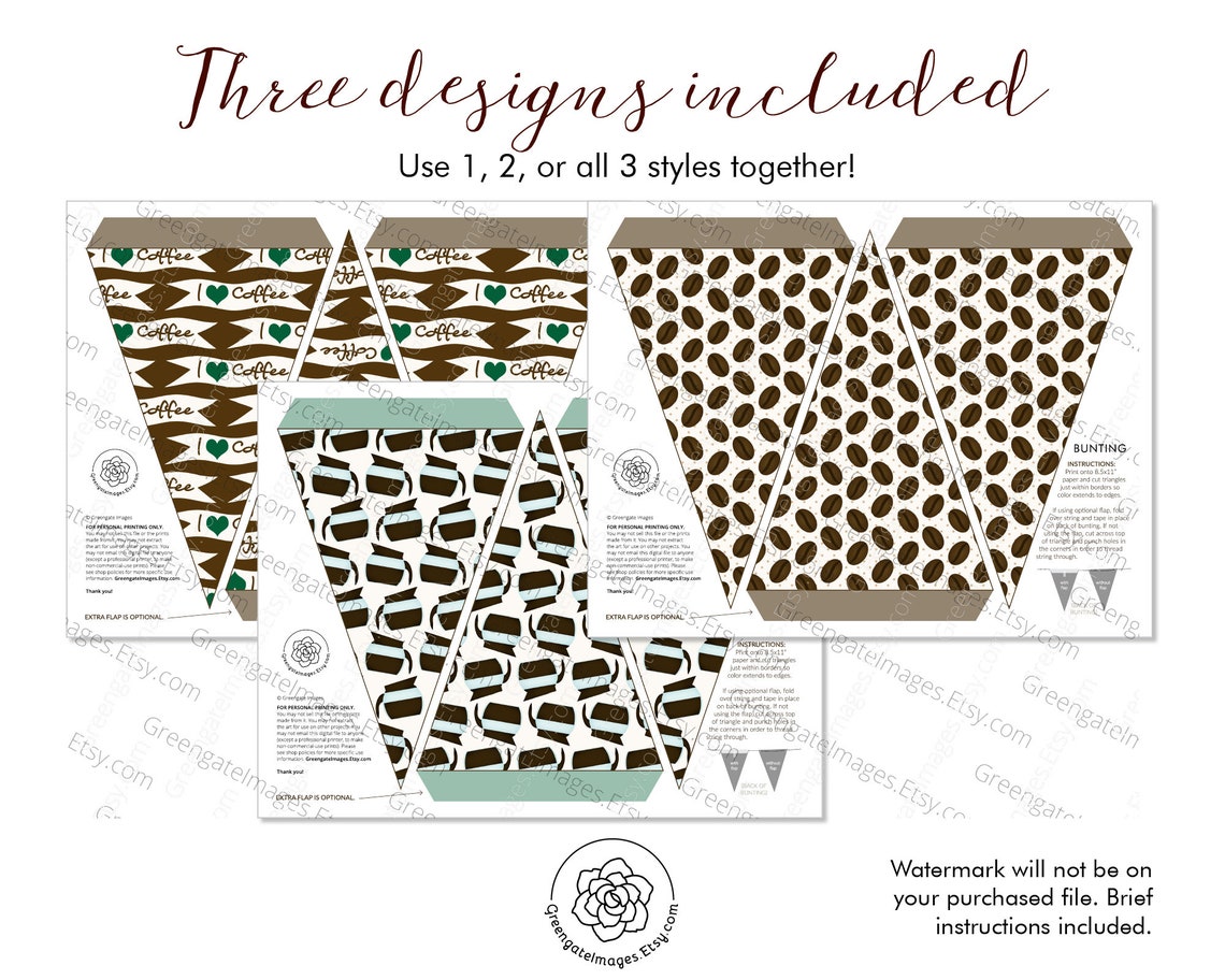 Coffee Bunting - PRINTABLE Coffee-themed Banner Flags W Coffee Beans ...