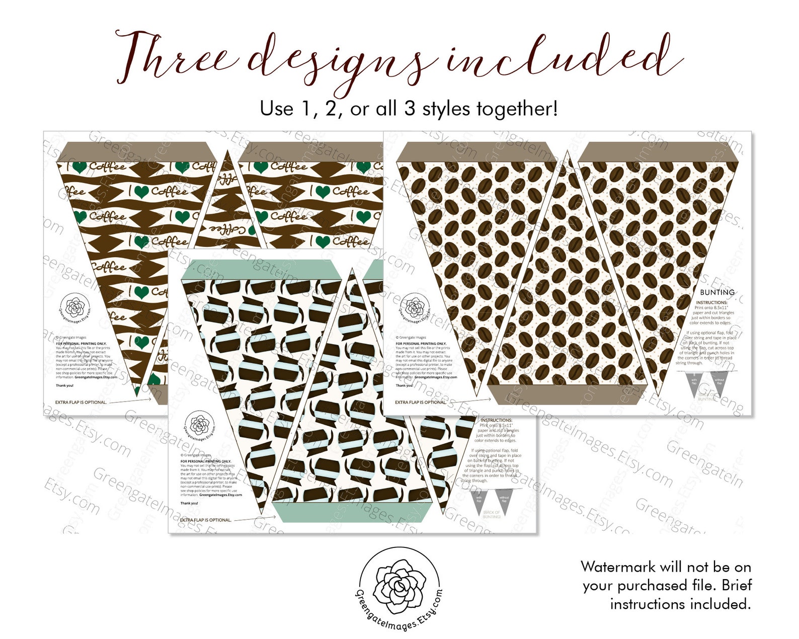 Coffee Bunting PRINTABLE coffee-themed banner flags w coffee | Etsy