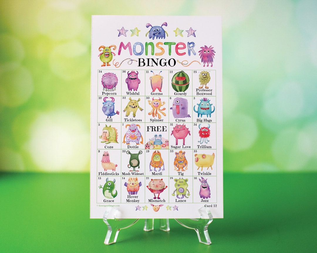 Monster Bingo - 50 PRINTABLE Unique Cards. Instant Digital Download PDF ...