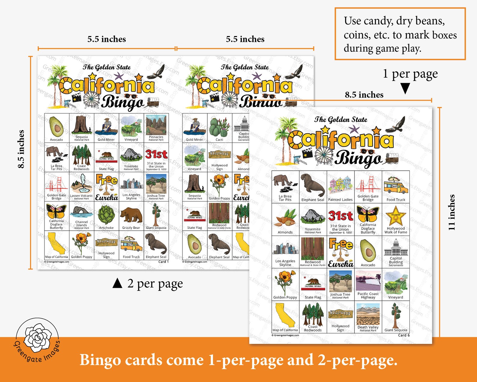 California Bingo - 50 PRINTABLE Unique Cards You Download Instantly ...