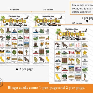 California Bingo - 50 PRINTABLE Unique Cards You Download Instantly ...