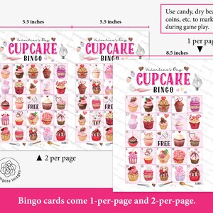 Valentine Cupcake Bingo - 50 PRINTABLE Unique Cards W/hand-painted ...