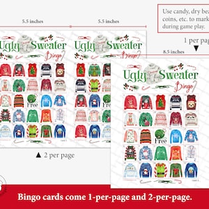 Ugly Christmas Sweater Bingo - 50 PRINTABLE Unique Cards. Instant ...