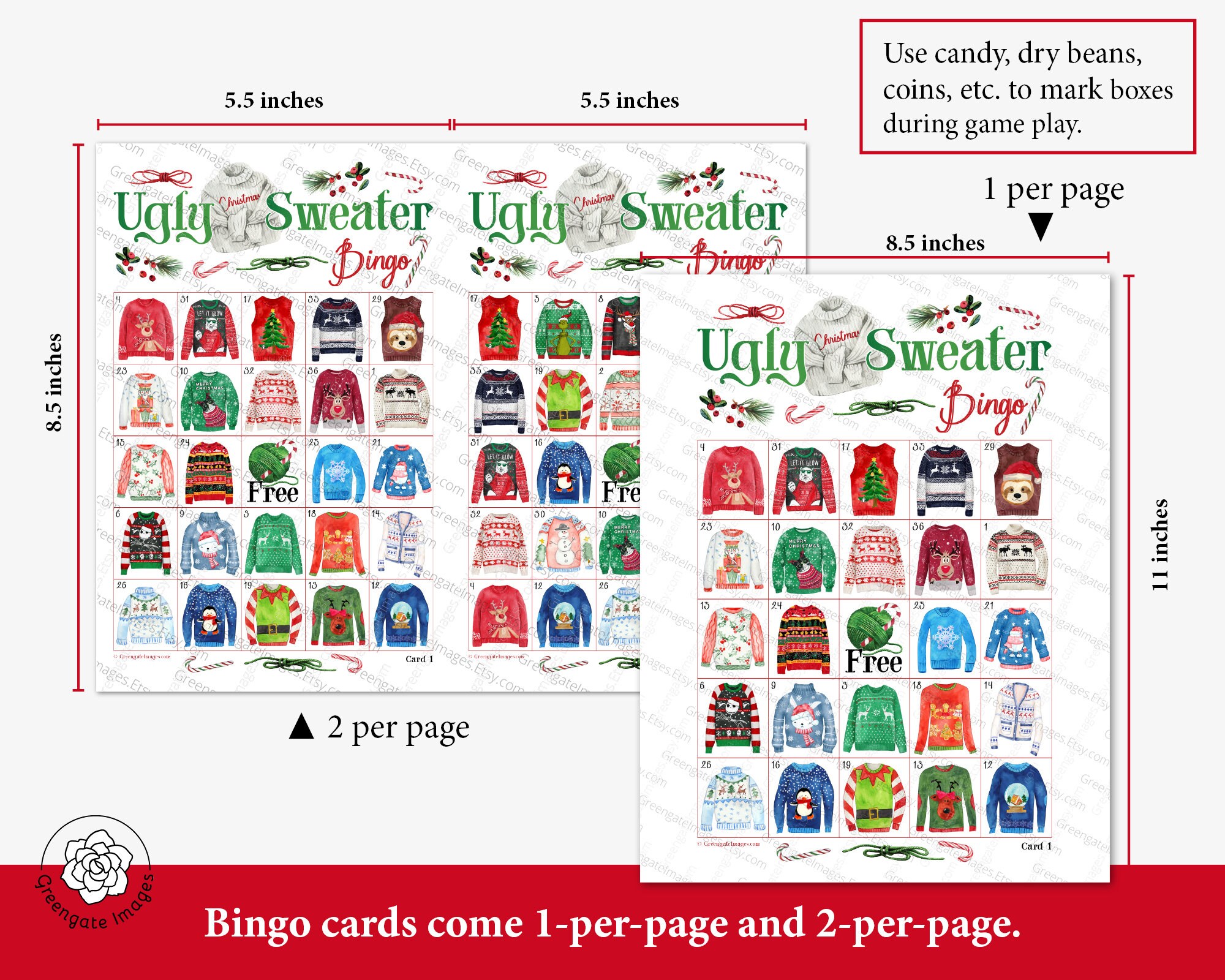 Ugly Christmas Sweater Bingo - 50 PRINTABLE Unique Cards. Instant ...