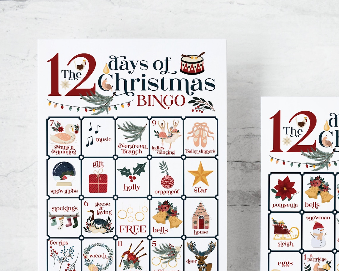 12 Days of Christmas Bingo Cards 50 PRINTABLE Unique Cards - Etsy