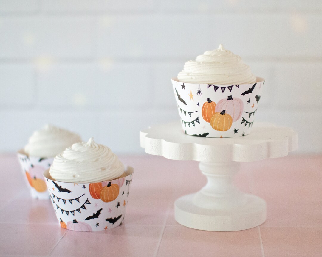 Halloween Cupcake Wrappers - Printable Cupcake Wraps, Peach Pumpkins ...