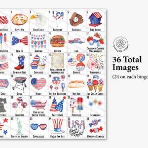 Fourth of July/independence Day Bingo - 50 PRINTABLE Unique Cards ...