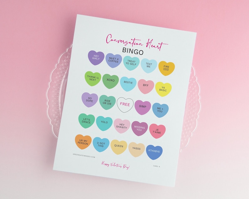 Conversation Heart Bingo Template: 50 Cards Printable Pdf - Etsy