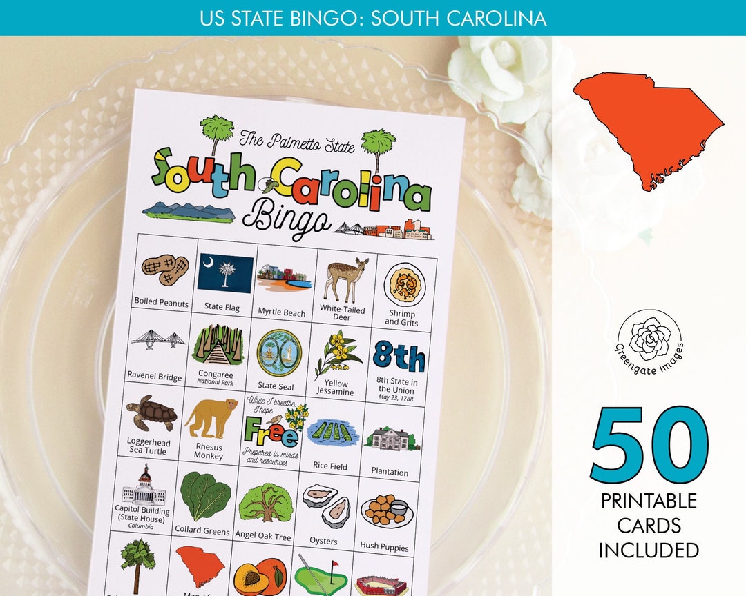 South Carolina Bingo Cards 50 PRINTABLE Unique Cards. - Etsy