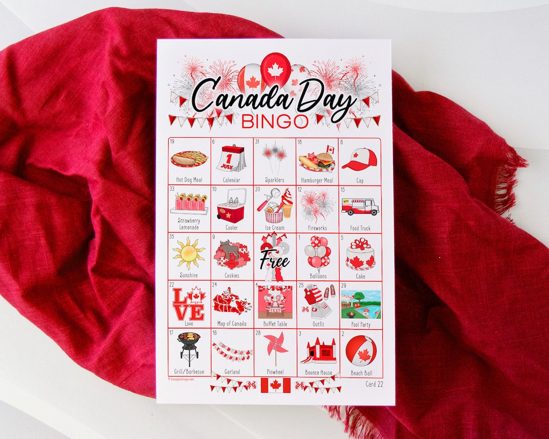 Canada Day Bingo - 50 PRINTABLE Unique Cards. 1st of July Party Idea ...