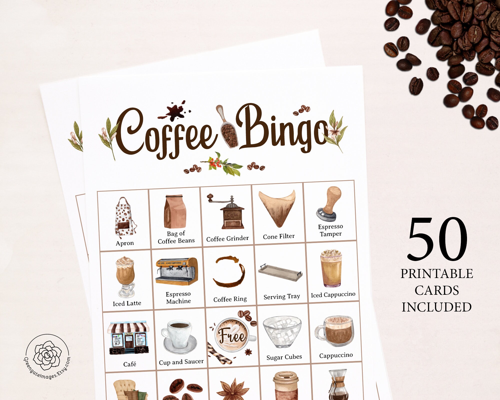 Coffee Bingo Cards: Printable Bingo Cards Color Pictures 50 - Etsy Canada
