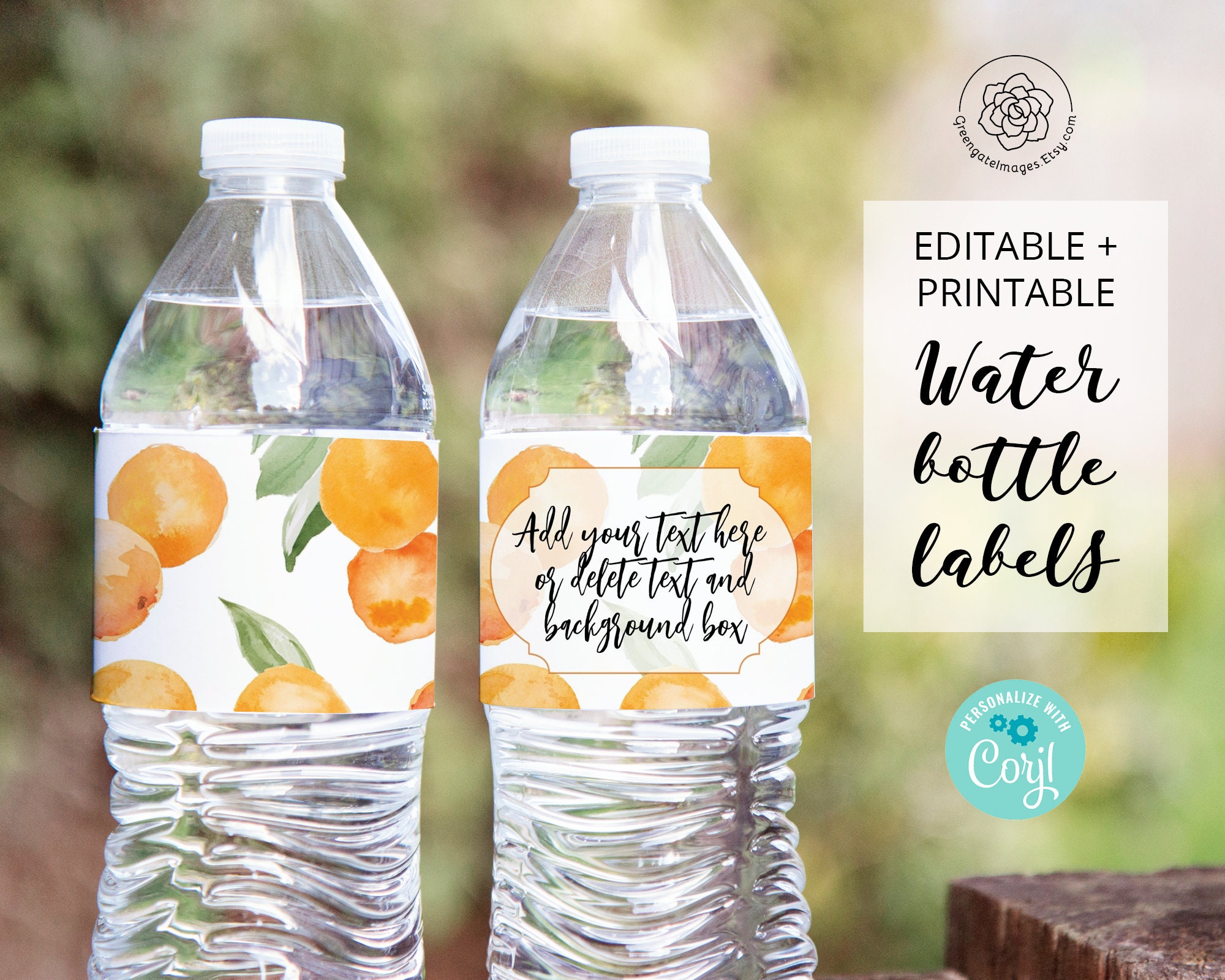 Oranges Water Bottle Label printable corjl editable party | Etsy