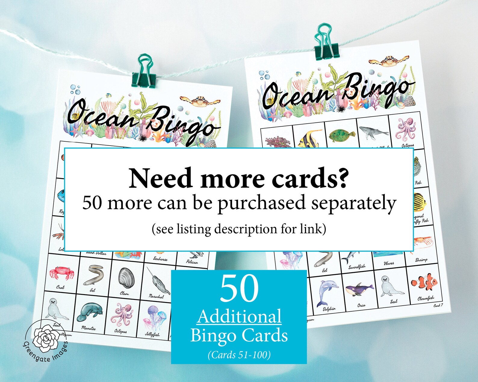 Ocean Bingo Cards: Printable Bingo Cards 50 Cards Kids Game - Etsy