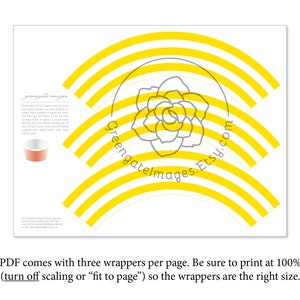 Yellow Striped Printable Cupcake Wrapper - Instant Digital Download ...