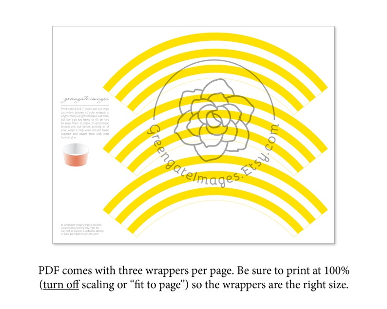 Yellow Striped Printable Cupcake Wrapper instant digital | Etsy