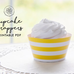 Yellow Striped Printable Cupcake Wrapper - Instant Digital Download ...