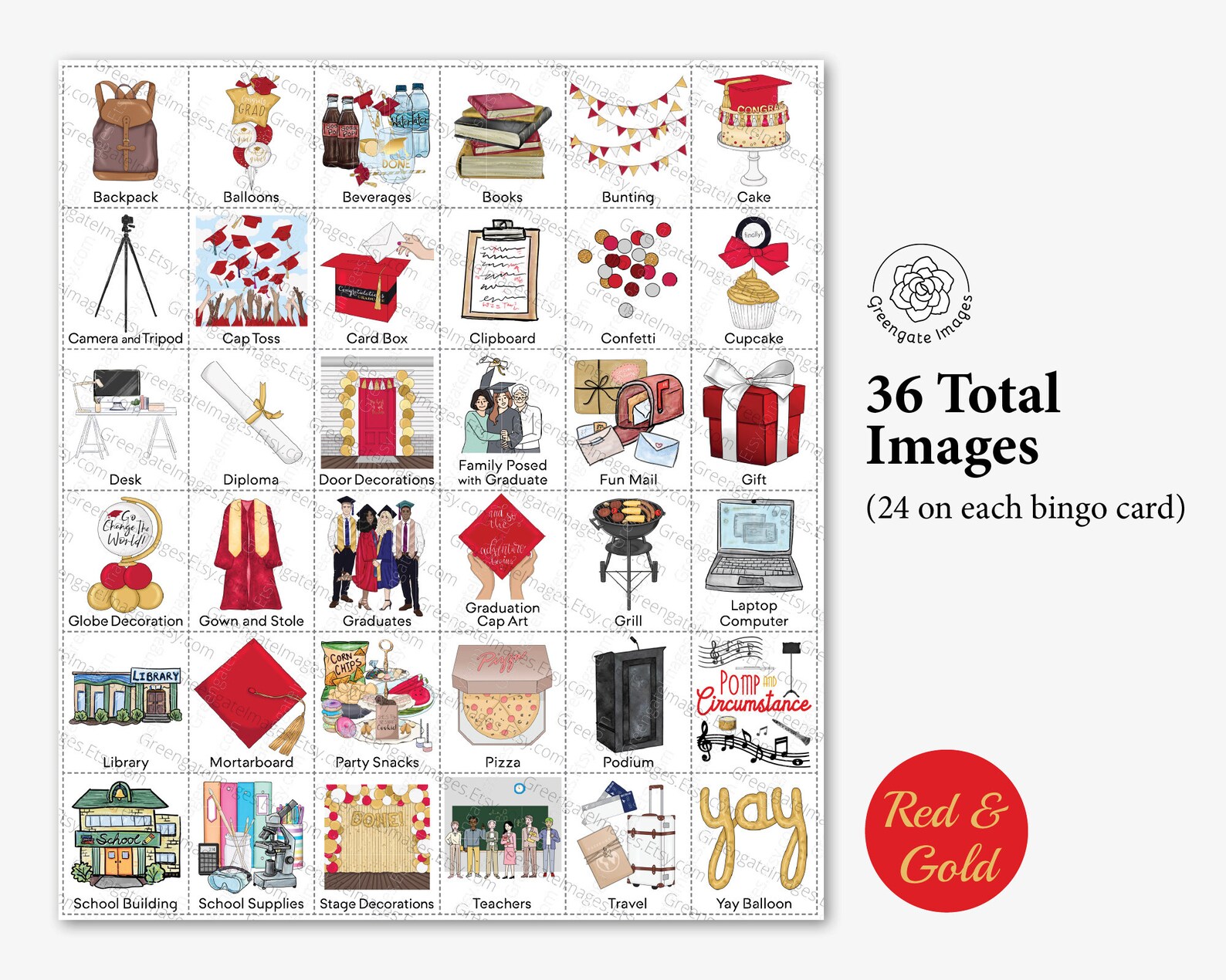 Graduation Bingo 50 PRINTABLE Unique Cards. Bright Red and - Etsy