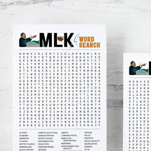MLK Word Search - PRINTABLE Downloadable Activity. Martin Luther King ...
