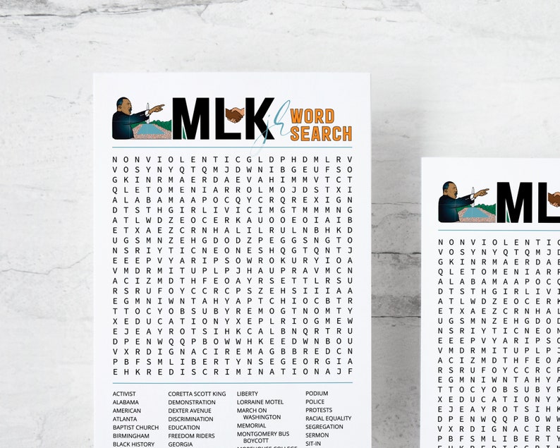 MLK Word Search - PRINTABLE Downloadable Activity. Martin Luther King ...