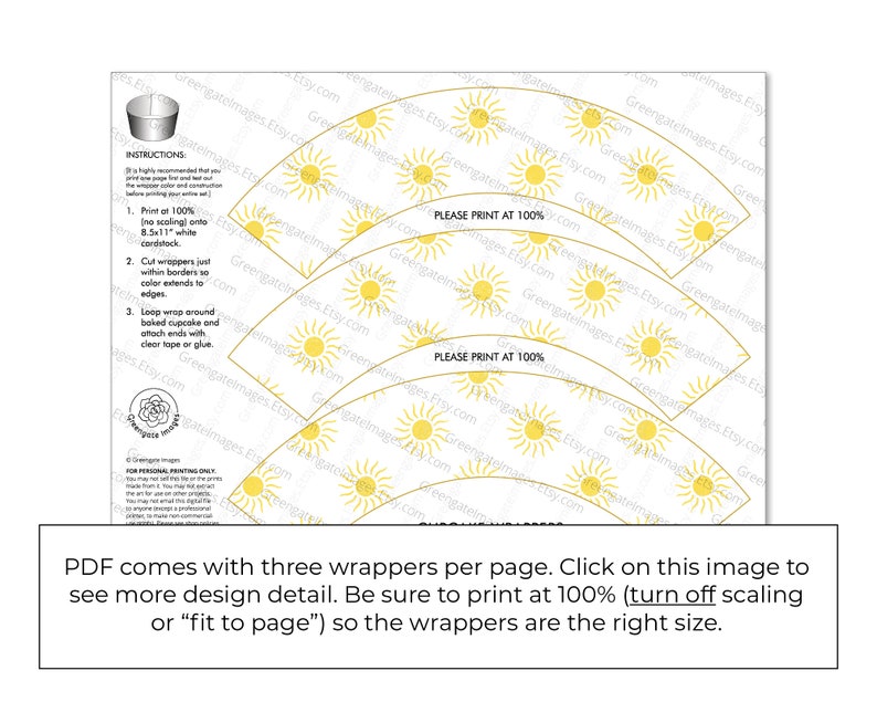 Sun Cupcake Wrapper PRINTABLE Instant Download PDF. Yellow - Etsy