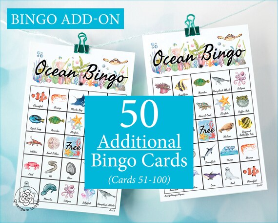 ADD-ON: 50 Additional Ocean Bingo Cards numbered 51-100 to - Etsy