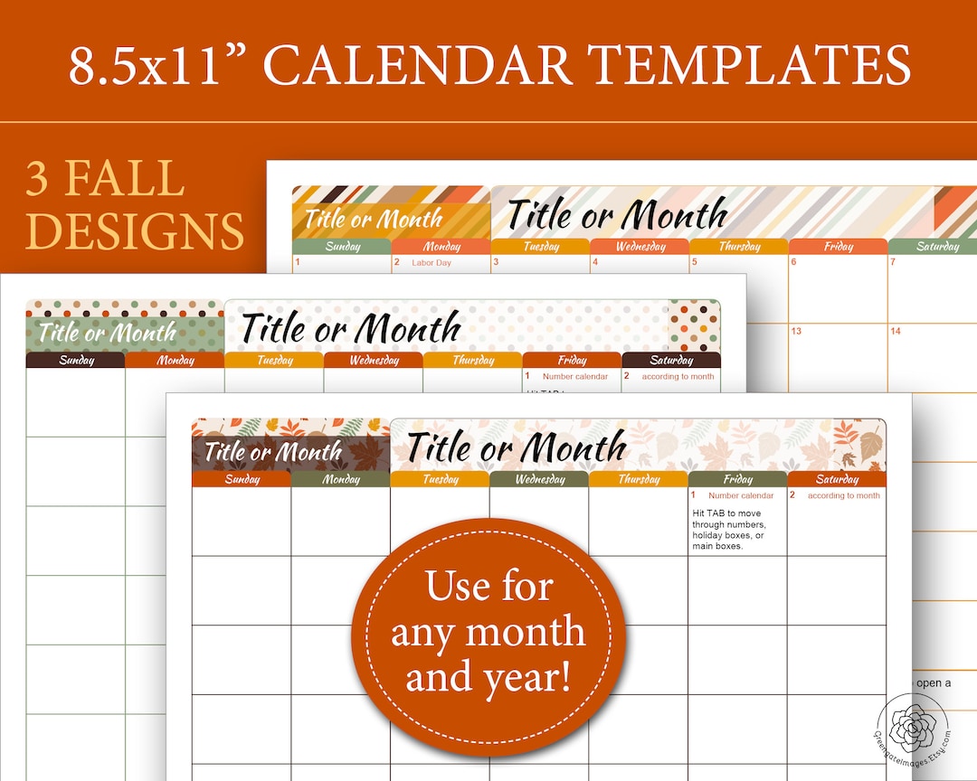 Editable Calendar Templates: Blank Calendar Pages, Fall Calendar, 8 ...