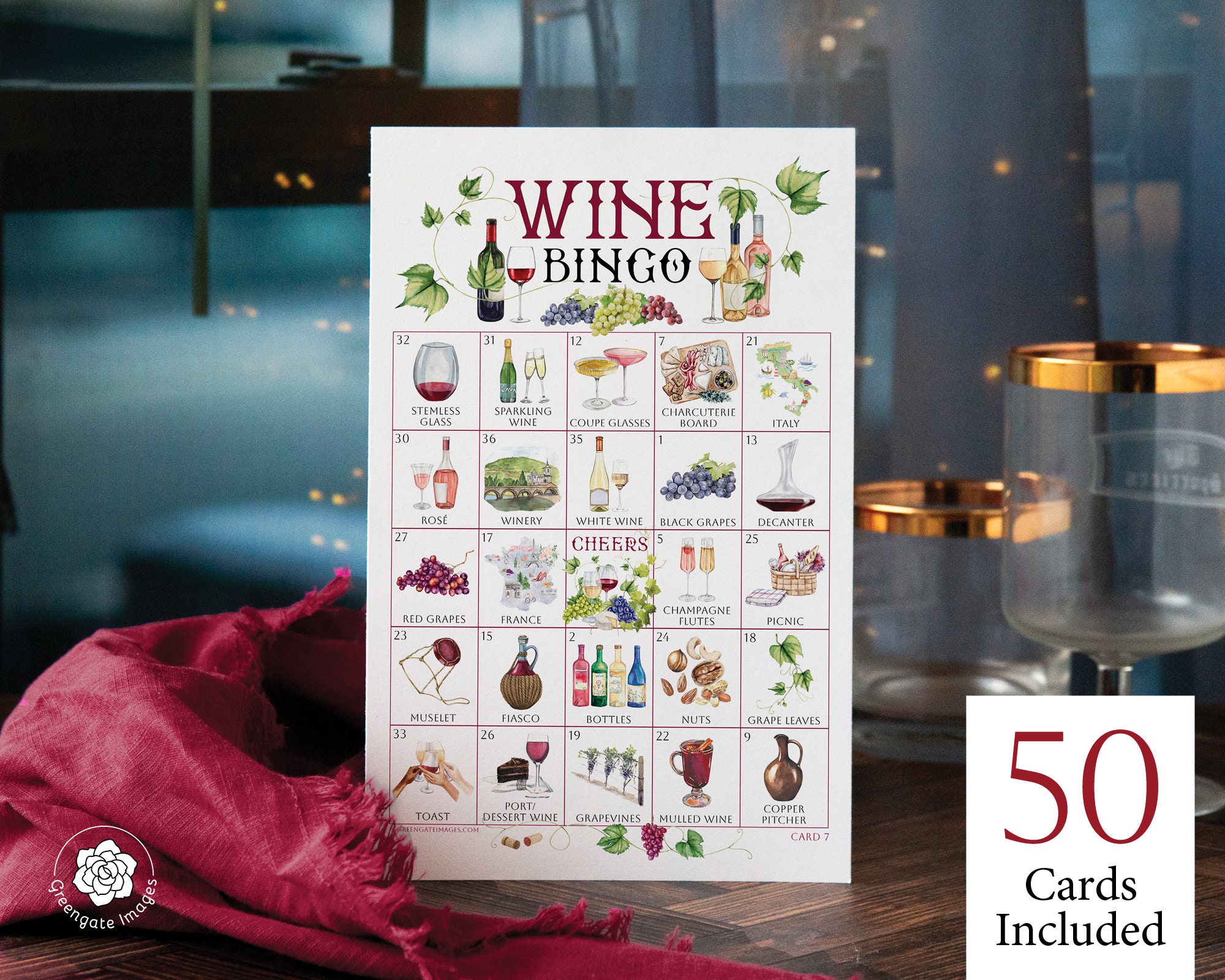 Wine Bingo - 50 PRINTABLE Unique Cards. Instant Digital Download PDF ...