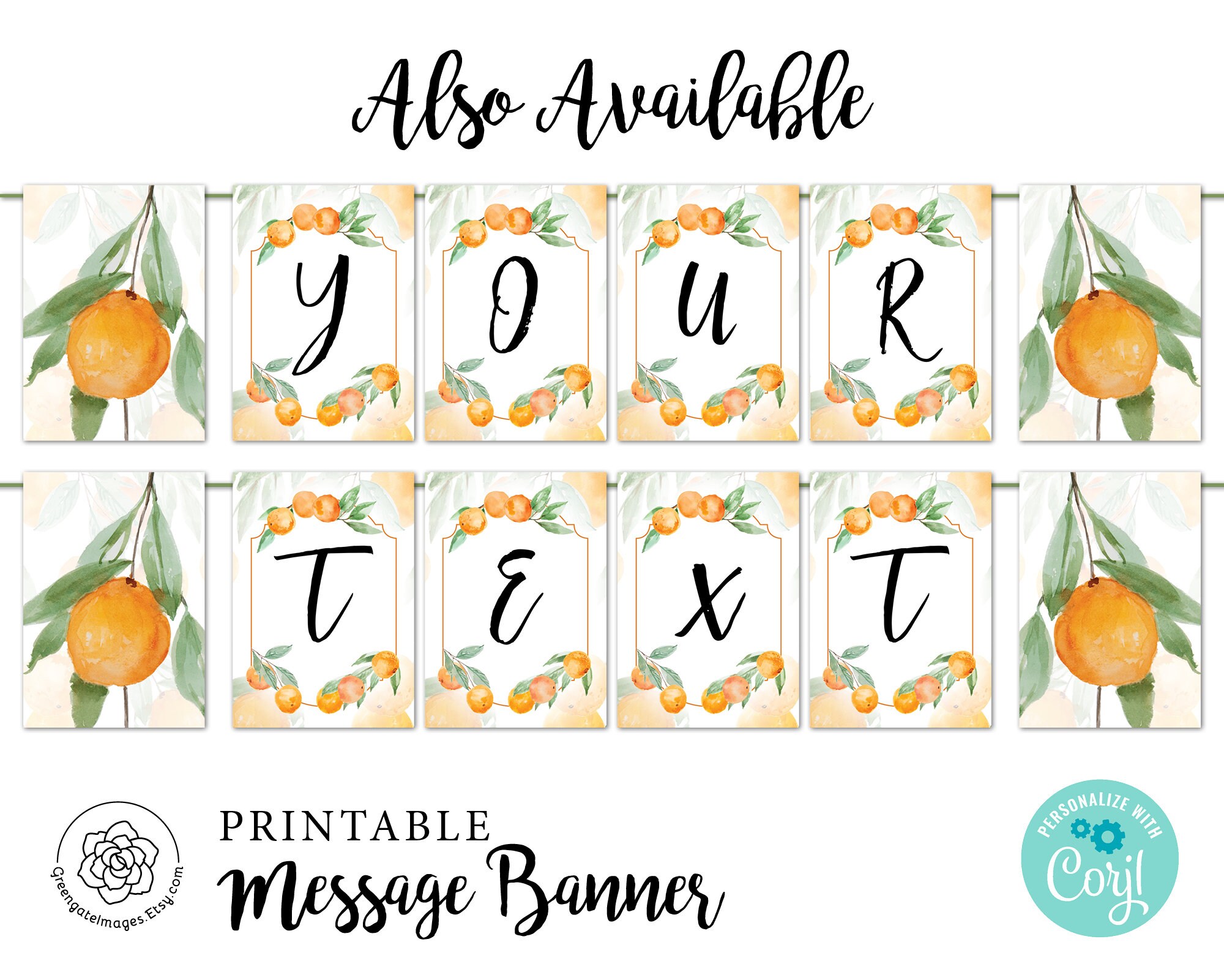 Orange Gift Tags Watercolor Oranges Leaves Corjl Editable | Etsy