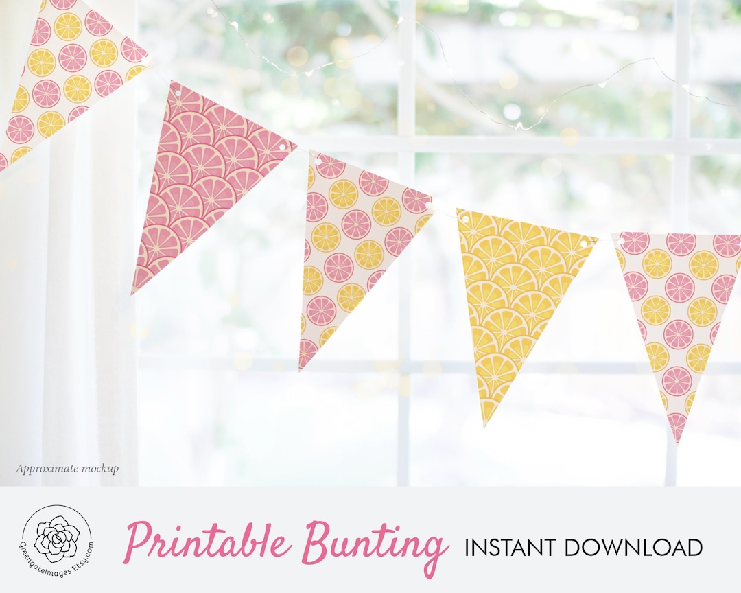 Lemon Printable Banner - Lemon Party Bunting, Pink and Yellow, Pink ...