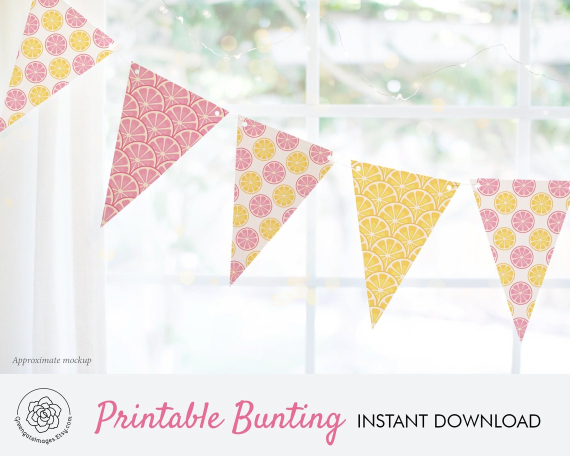 Lemon Printable Banner - Lemon Party Bunting, Pink and Yellow, Pink ...