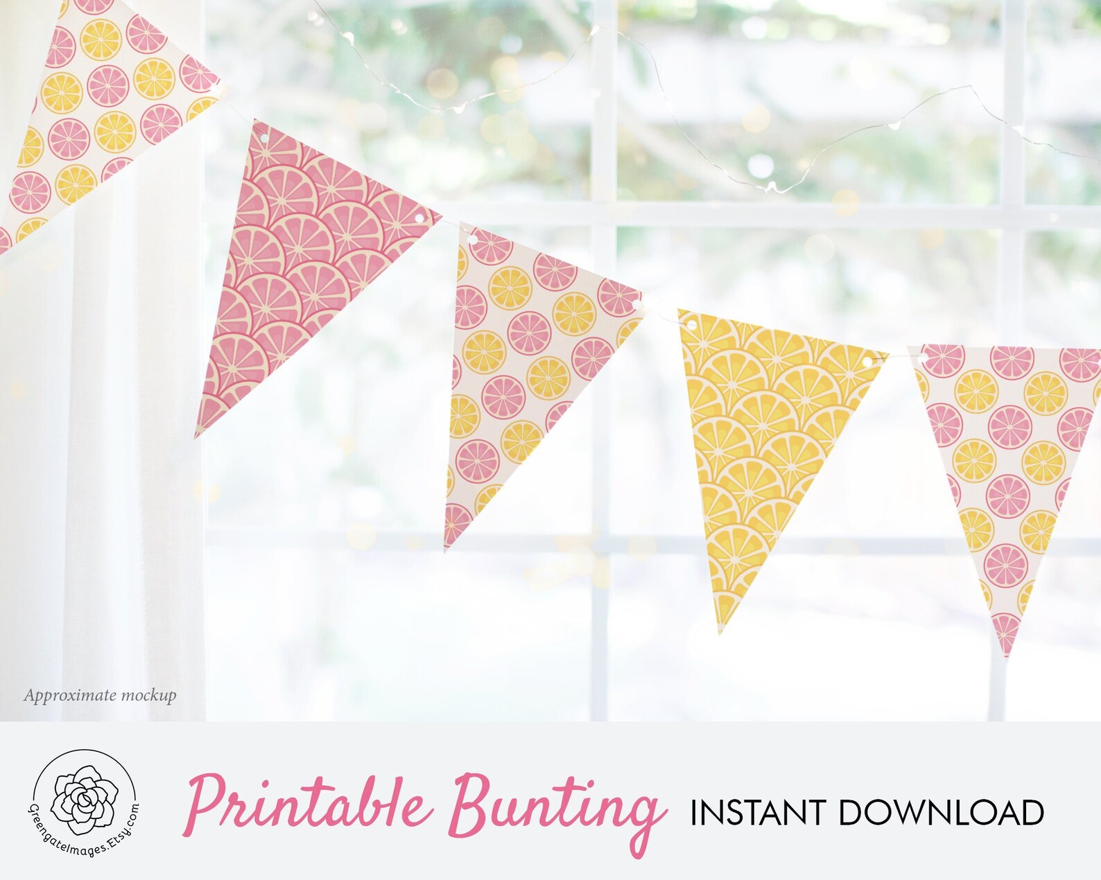 Lemon Printable Banner - Lemon Party Bunting, Pink and Yellow, Pink ...