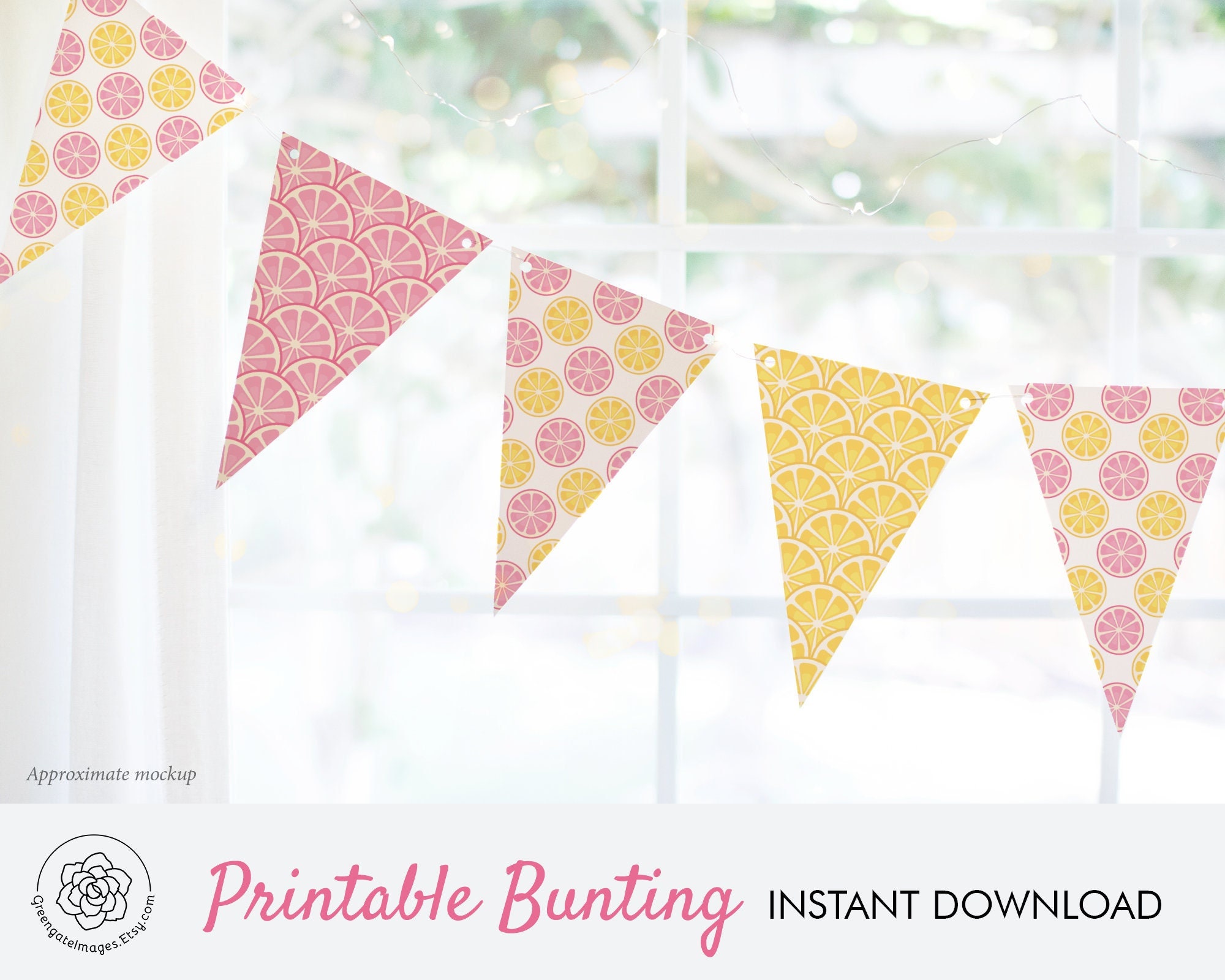 Lemon Printable Banner - Lemon Party Bunting, Pink and Yellow, Pink ...