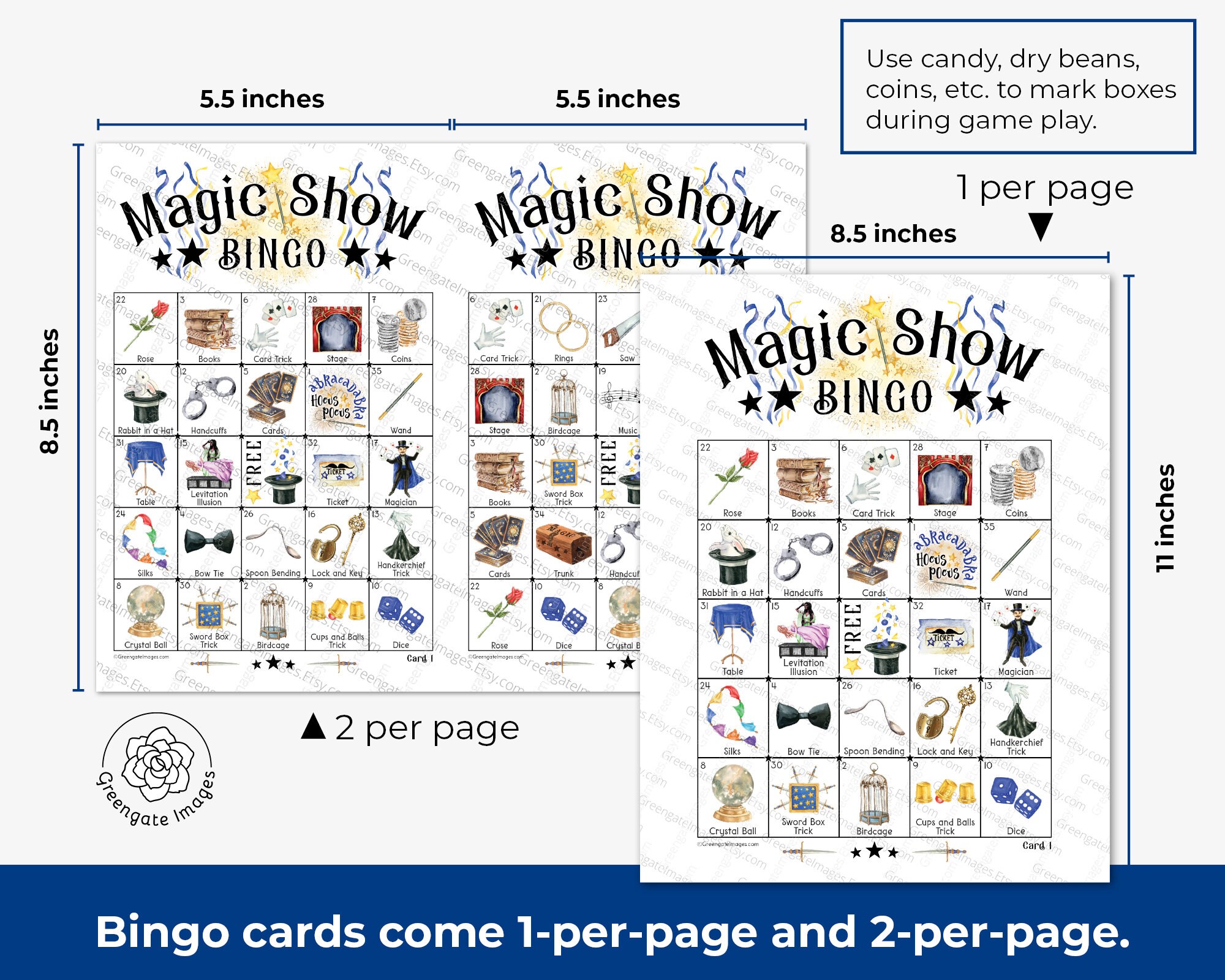 Magic Show Bingo - 50 PRINTABLE Unique Cards. Instant Digital Download ...