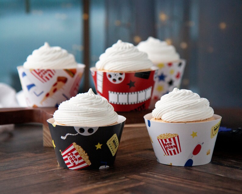 Movie Night Cupcake Wrapper Set - PRINTABLE Cupcake Wraps PDF. Bundle ...