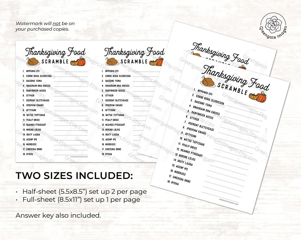 Thanksgiving Food Word Scramble PRINTABLE Downloadable - Etsy