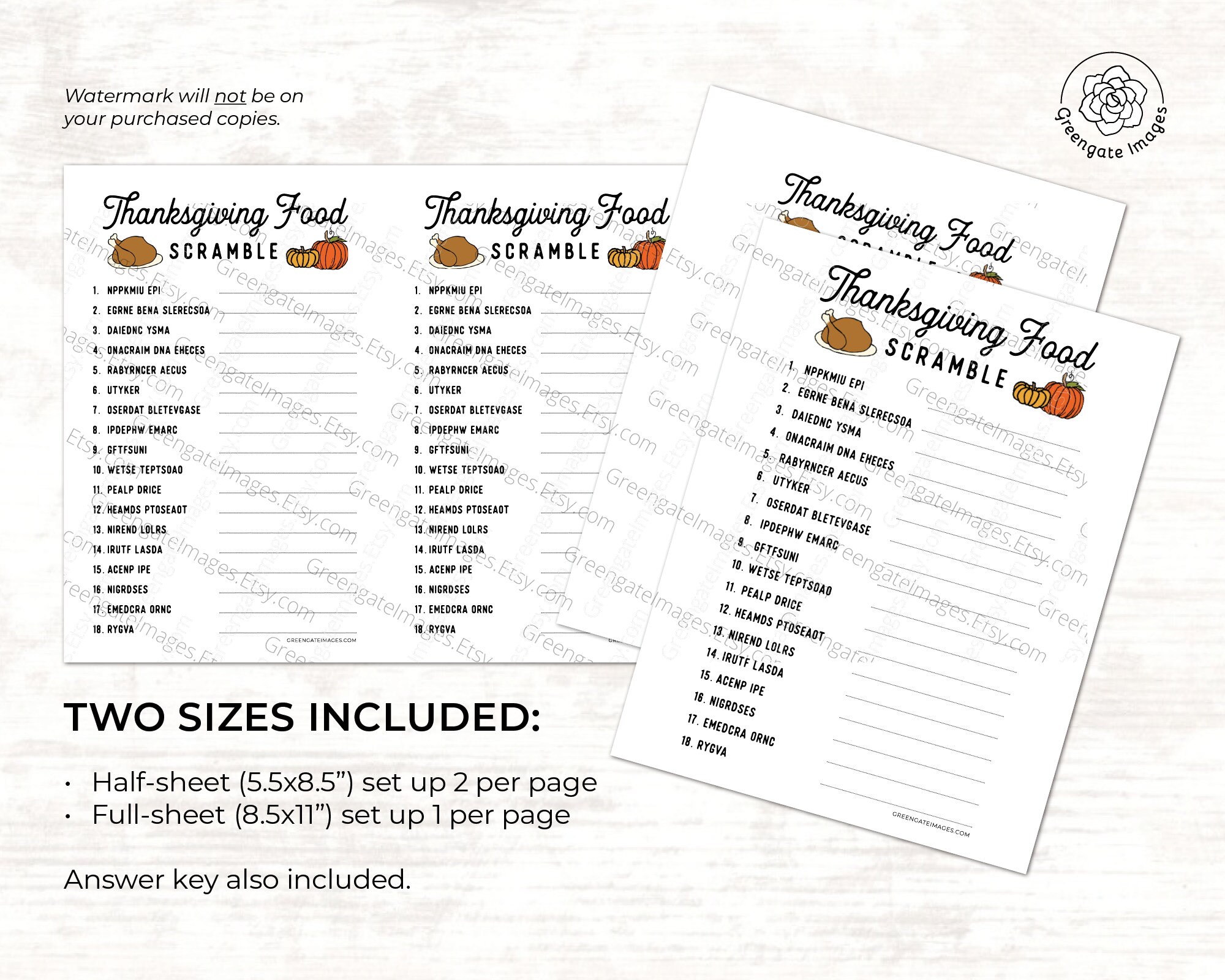Thanksgiving Food Word Scramble - PRINTABLE Downloadable Activity. Word ...