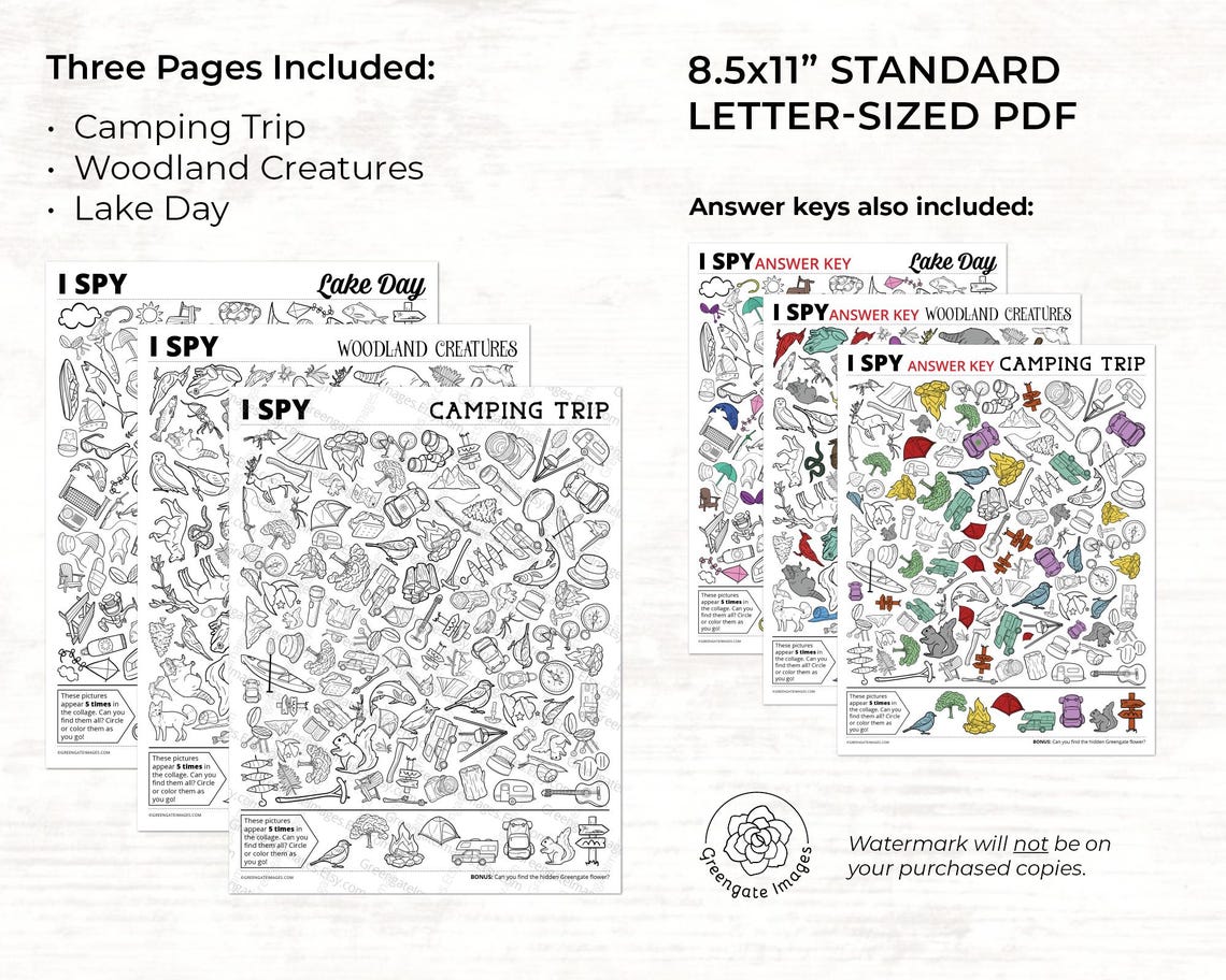 Outdoor Adventure I Spy Bundle - PRINTABLE - Answer Key Included! Three ...