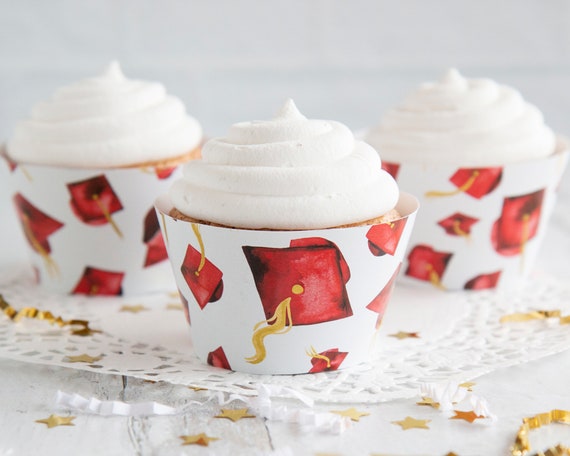 Red Graduation Cupcake Wrapper PRINTABLE Cupcake/muffin | Etsy