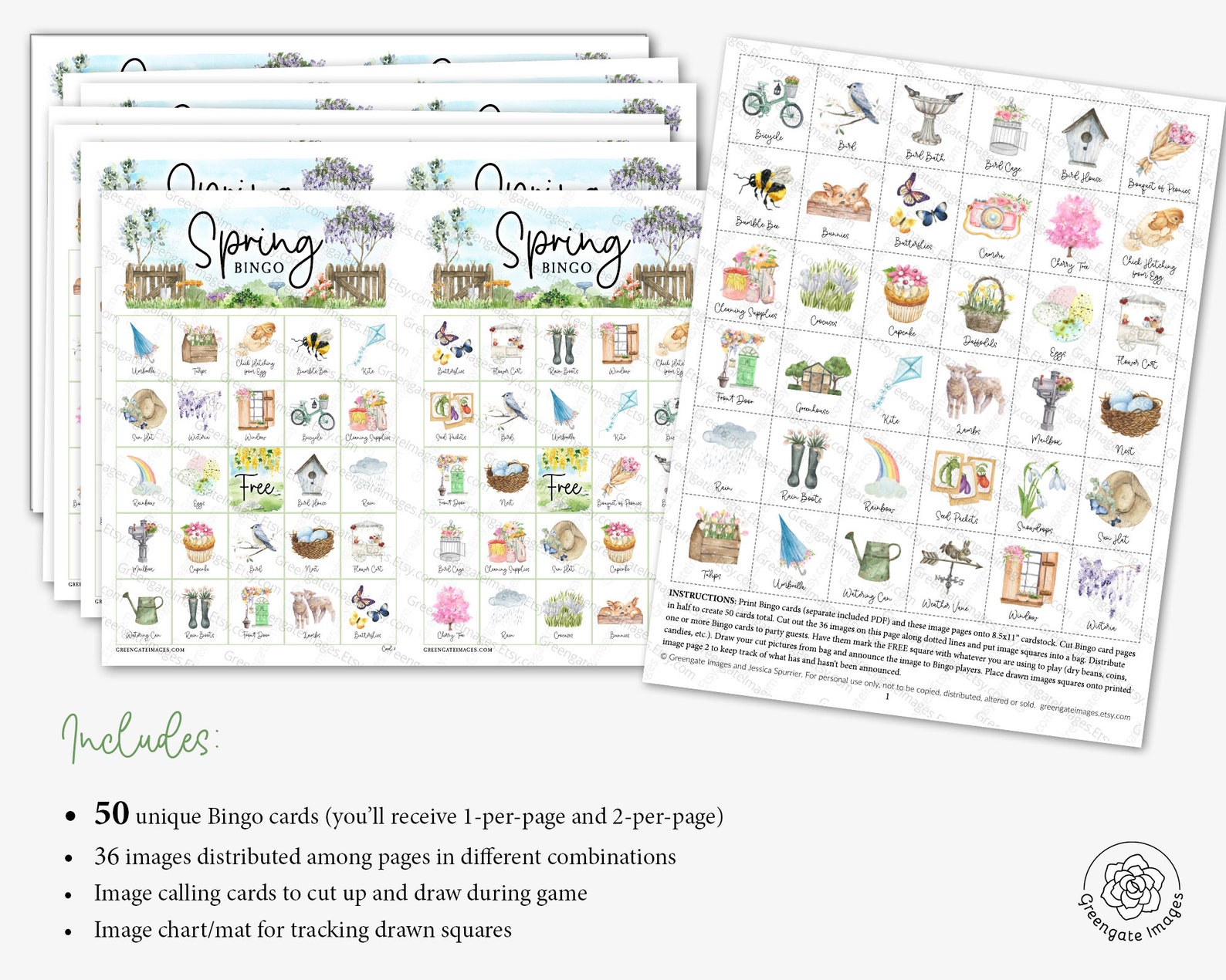 Spring Bingo Cards: Printable Bingo 50 Cards Senior Citizen | Etsy
