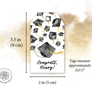 Black Graduation Cap Gift Tags - PRINTABLE, Editable Corjl, Favor Bag ...