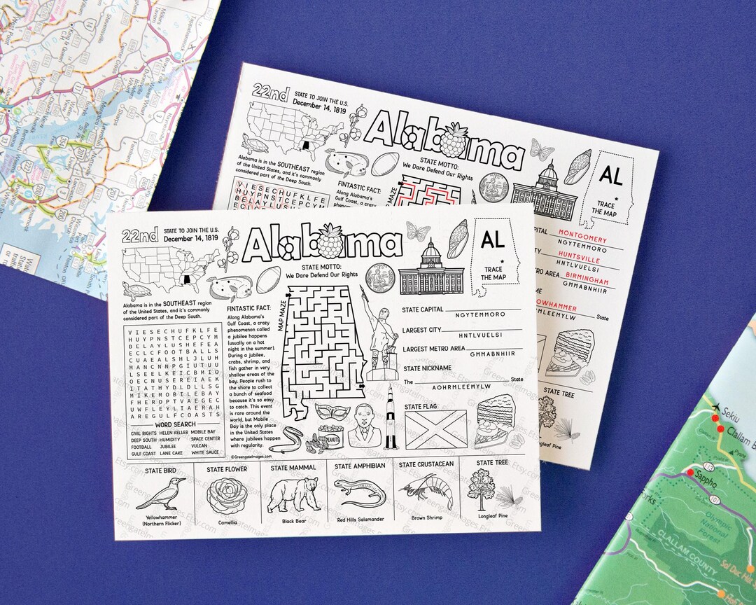 Alabama Activity Page - PRINTABLE Instant Download PDF. AL State Facts ...